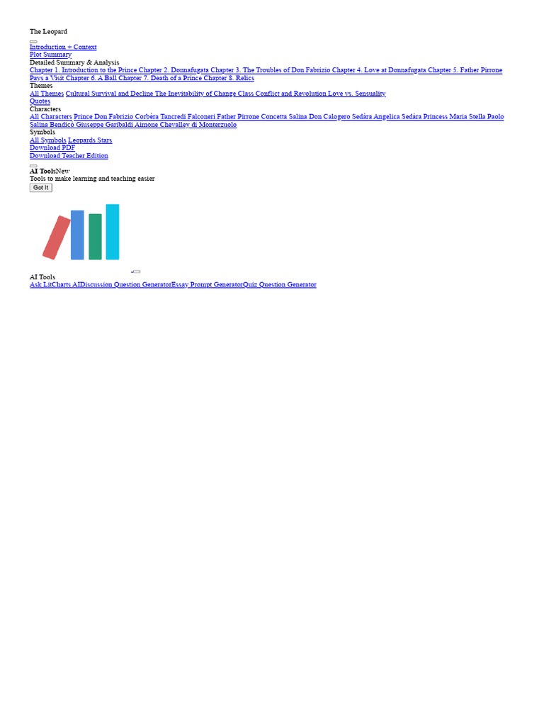 Tancredi Falconeri Character Analysis in The Leopard - LitCharts | PDF