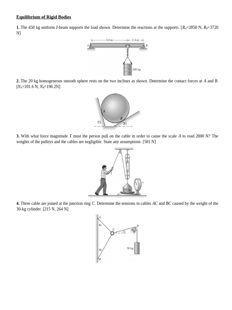 Sheet 2 Equilibrium Rigid Body | PDF | Force | Beam (Structure)