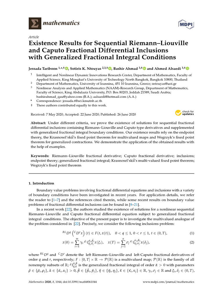 G Mathematics 08 01044 v2 | PDF | Mathematical Analysis | Mathematics