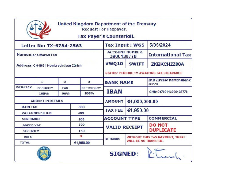Tax Receipt (René Marcel Frei) | PDF