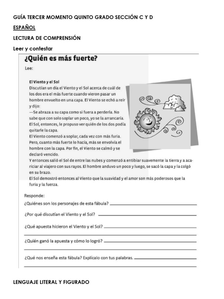 Guía Tercer Momento Quinto Grado Sección C Y D Español Lectura de ...