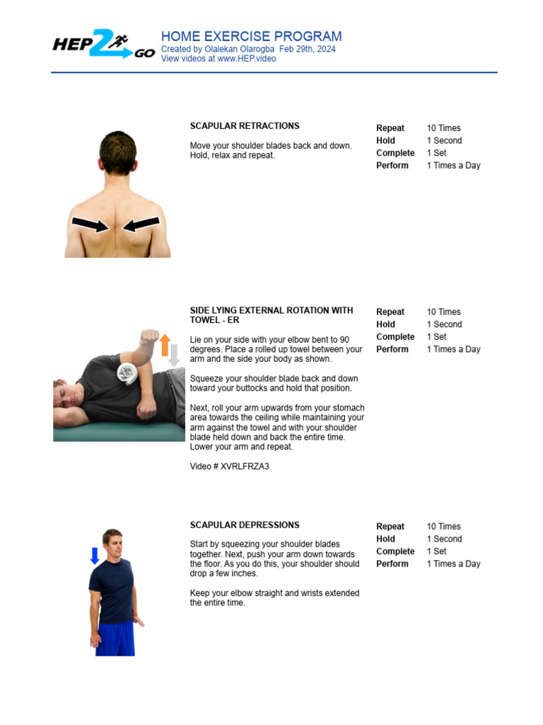 Shoulder Exercise - Home Exercise Program | PDF | Anatomical Terms Of ...