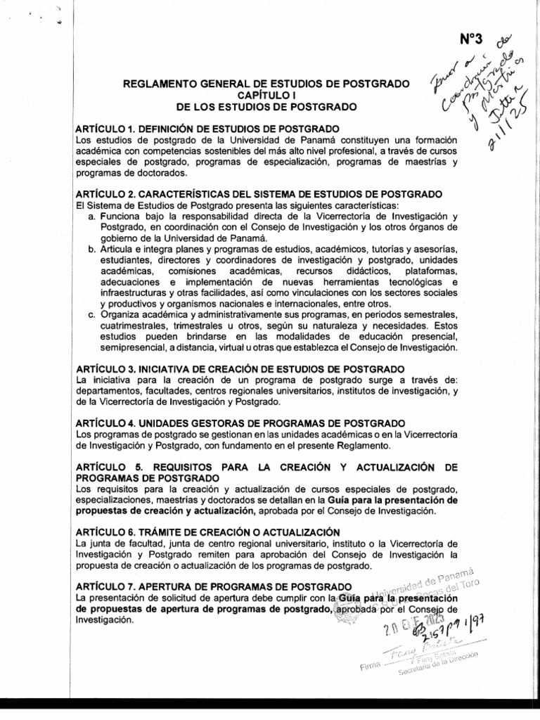 Reglamento General de Estudios de Postgrado 1-97 | PDF