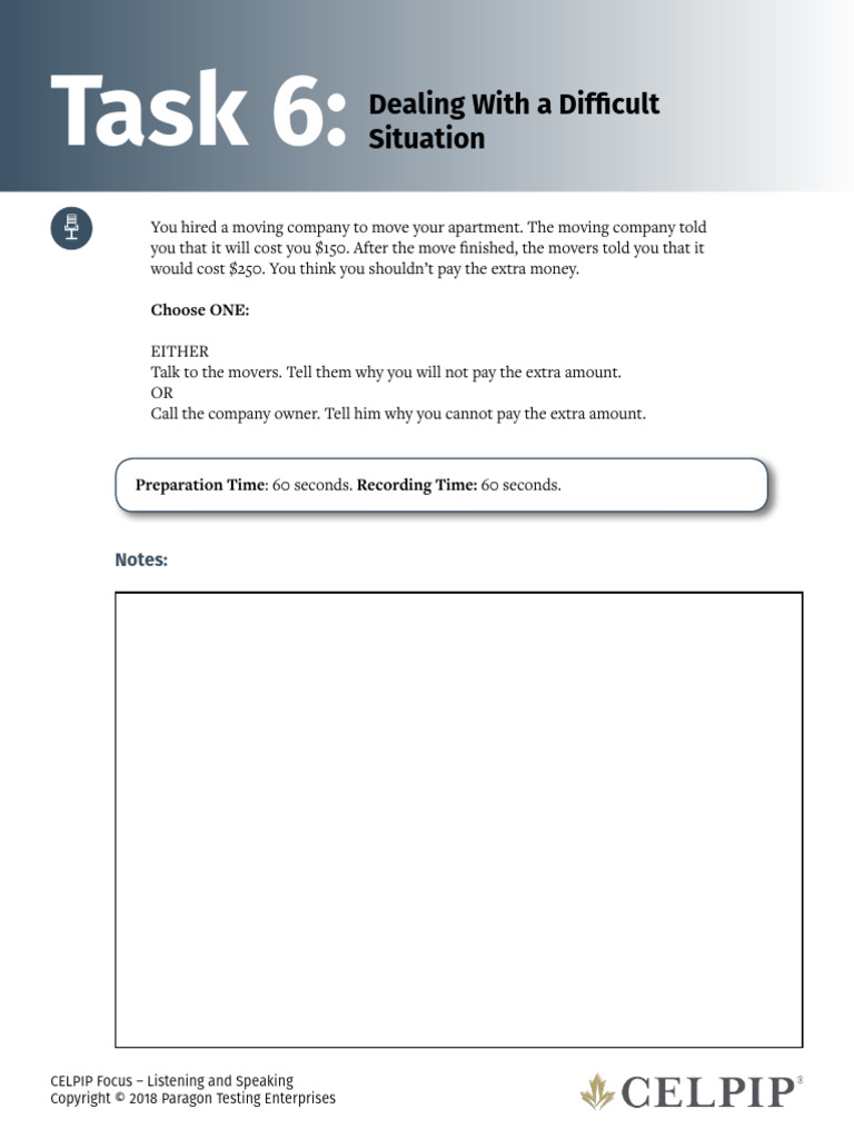 CELPIP Test Practice - Speaking Task 6 | PDF