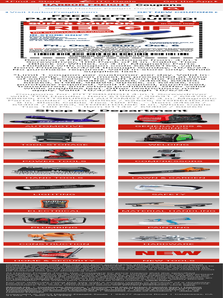 Free Gift - No Purchase Required! - Harbor Freight Coupons | PDF