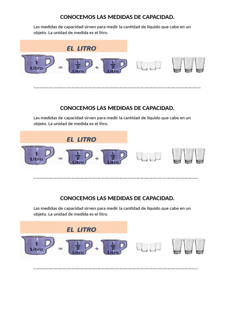 FICHA CONOCEMOS LAS MEDIDAS DE CAPACIDAD El Litro | PDF
