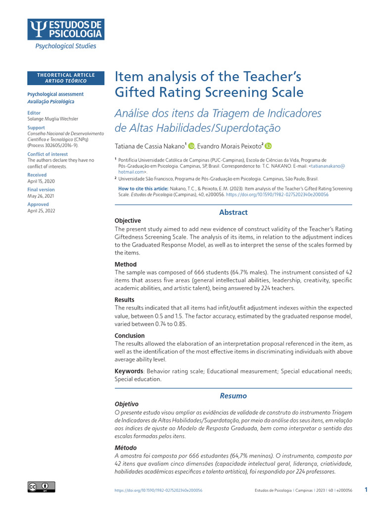 Gifted Rating Screening Scale | PDF | Gifted Education | Validity ...