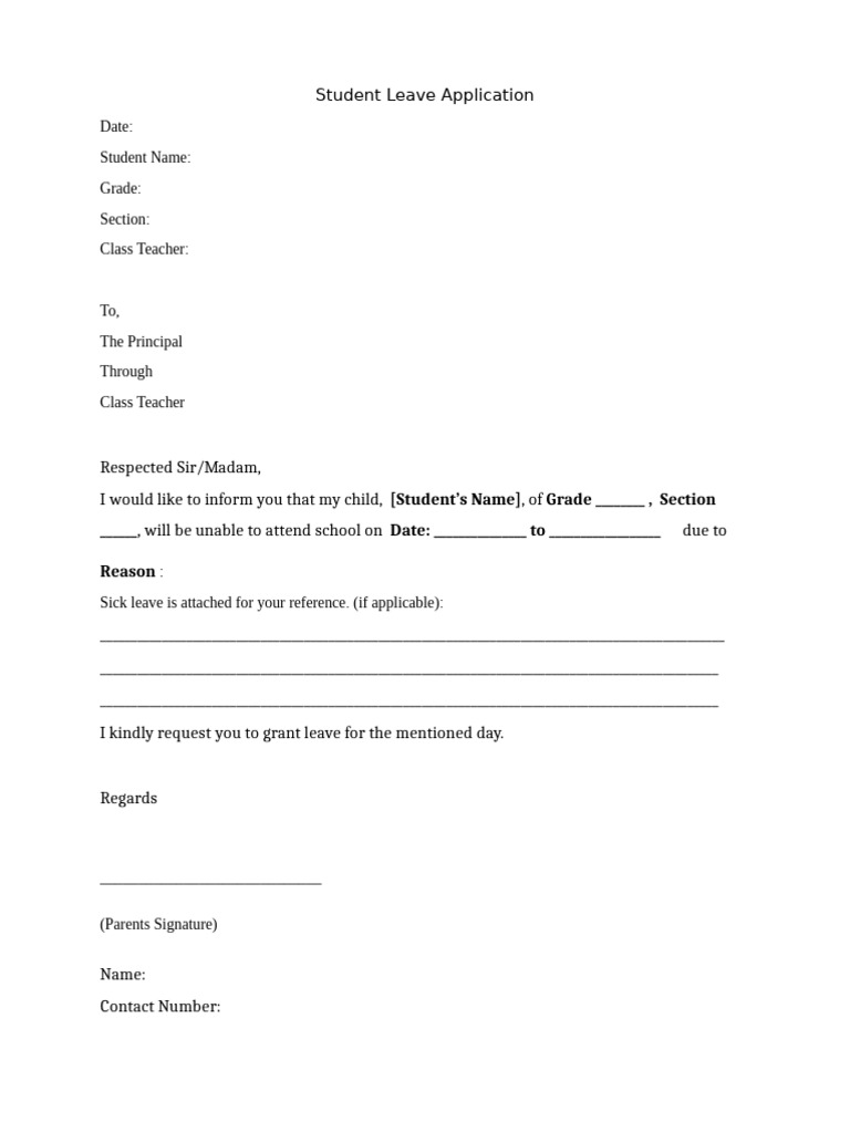 Student Leave Application | PDF