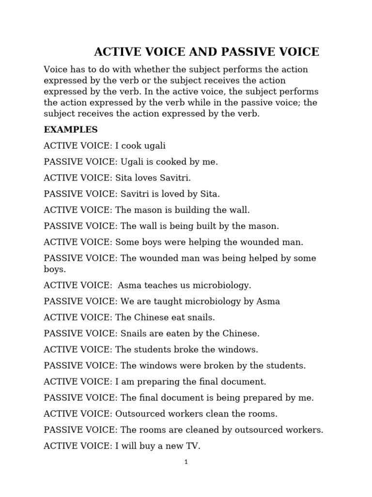 Active vs. Passive Voice Explained | PDF | Grammatical Tense ...