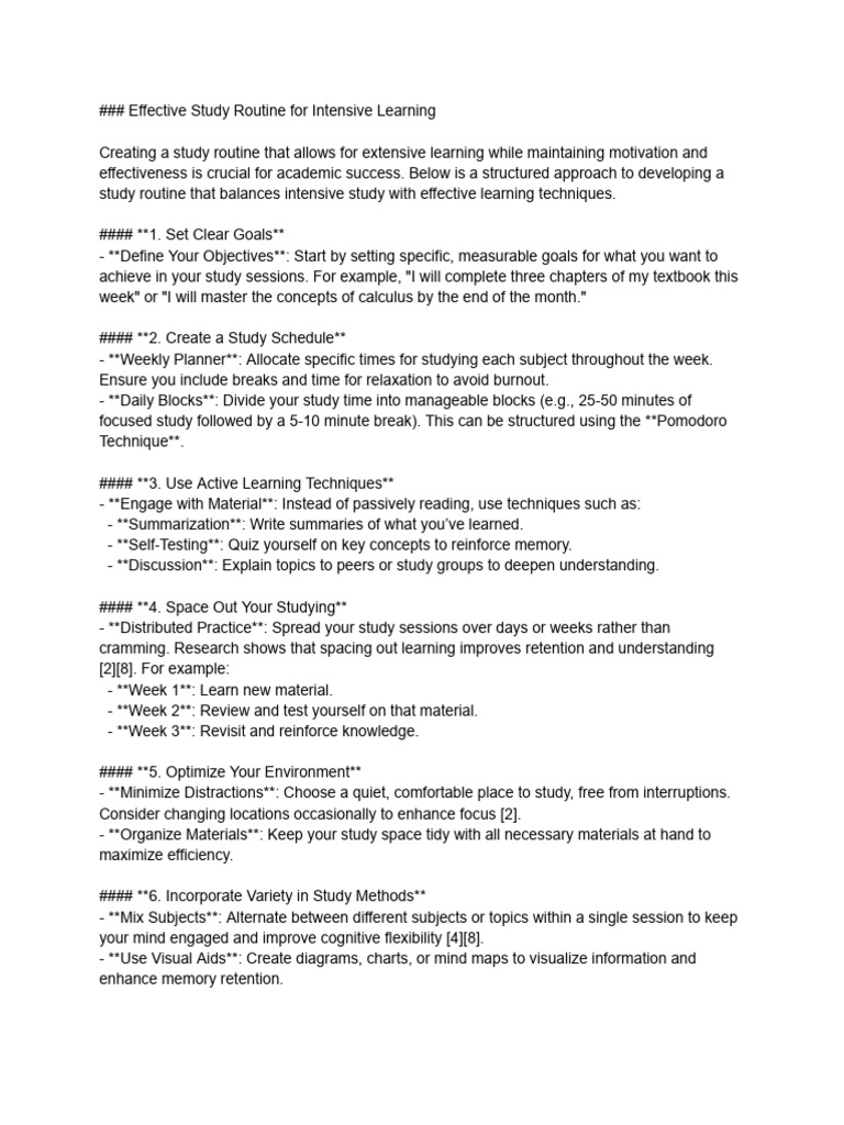 tudy Routine for Intensive Learning | PDF | Memory | Learning