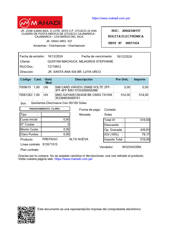 Boleta Electrónica de Compra Claro | PDF