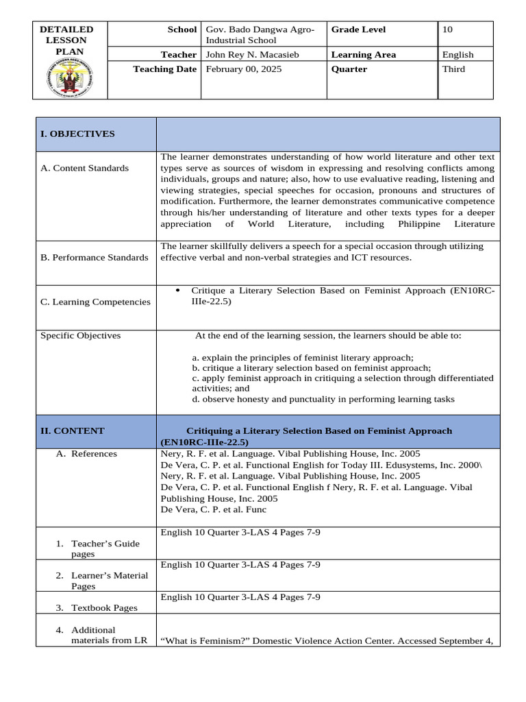 DLP_FEMINISM | PDF | Learning | Plot (Narrative)