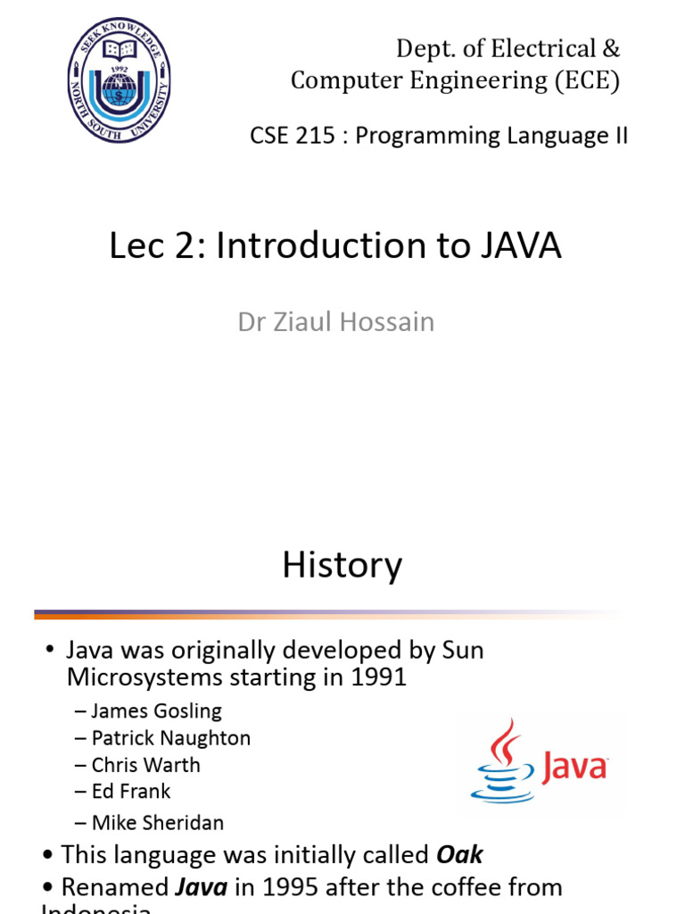 Lec 2 _ Intro to Java.pptx | PDF | Java (Programming Language) | Integer (Computer Science)