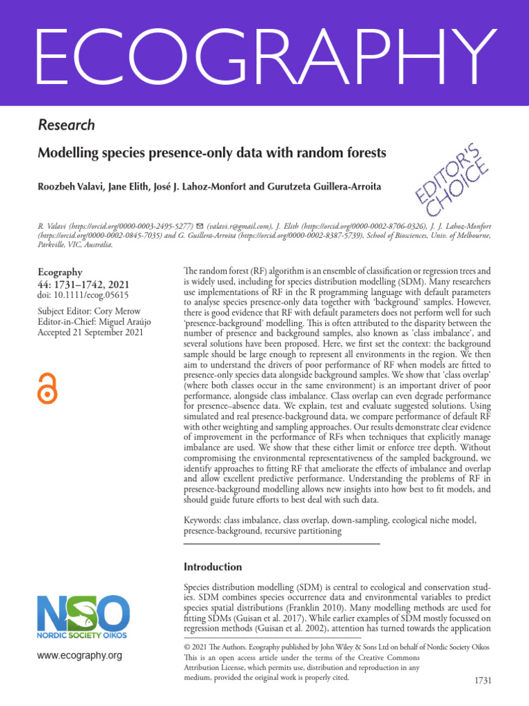 Ecography - 2021 - Valavi - Modelling species presence‐only data with random forests | PDF ...