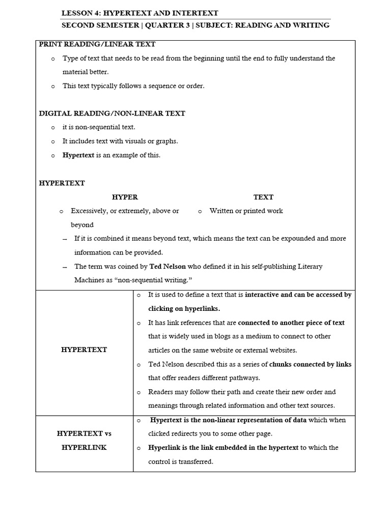 Lesson 4 - Hypertext and Intertext | PDF | Intertextuality | Hyperlink
