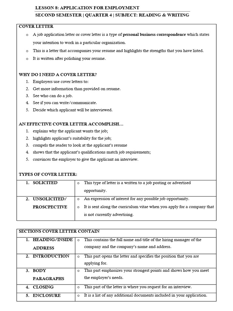 Lesson 8 - Application For Employment | PDF | Résumé | Human Communication