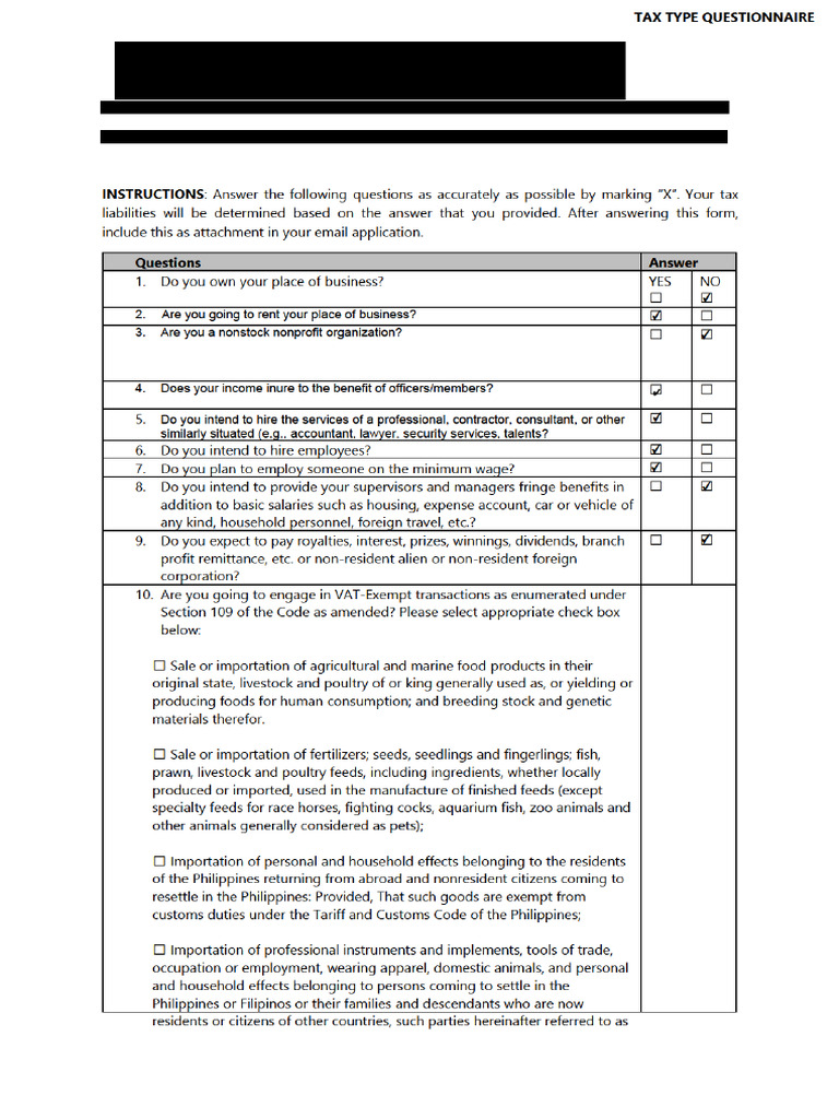 Tax Questionannaire Answered - Redacted | PDF