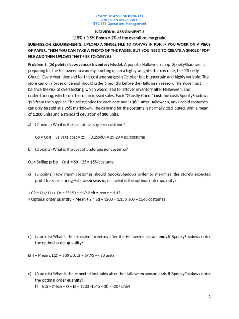Individual Assignment 3 - 2024F | PDF | Business Economics | Financial ...