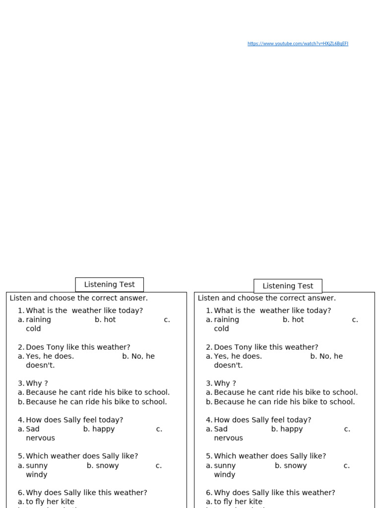 Weather Listening Comprehension Quiz | PDF