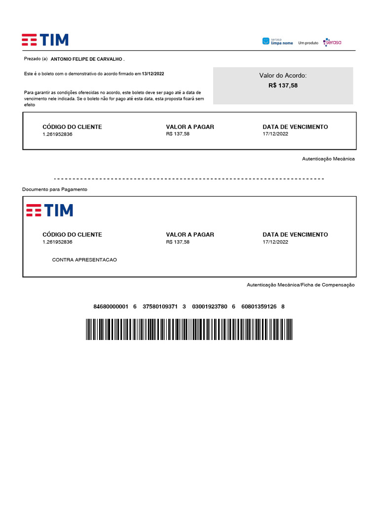 Boleto Tim | PDF