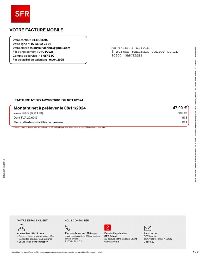 Facture mobile de Thierry Olivier 2024 | PDF