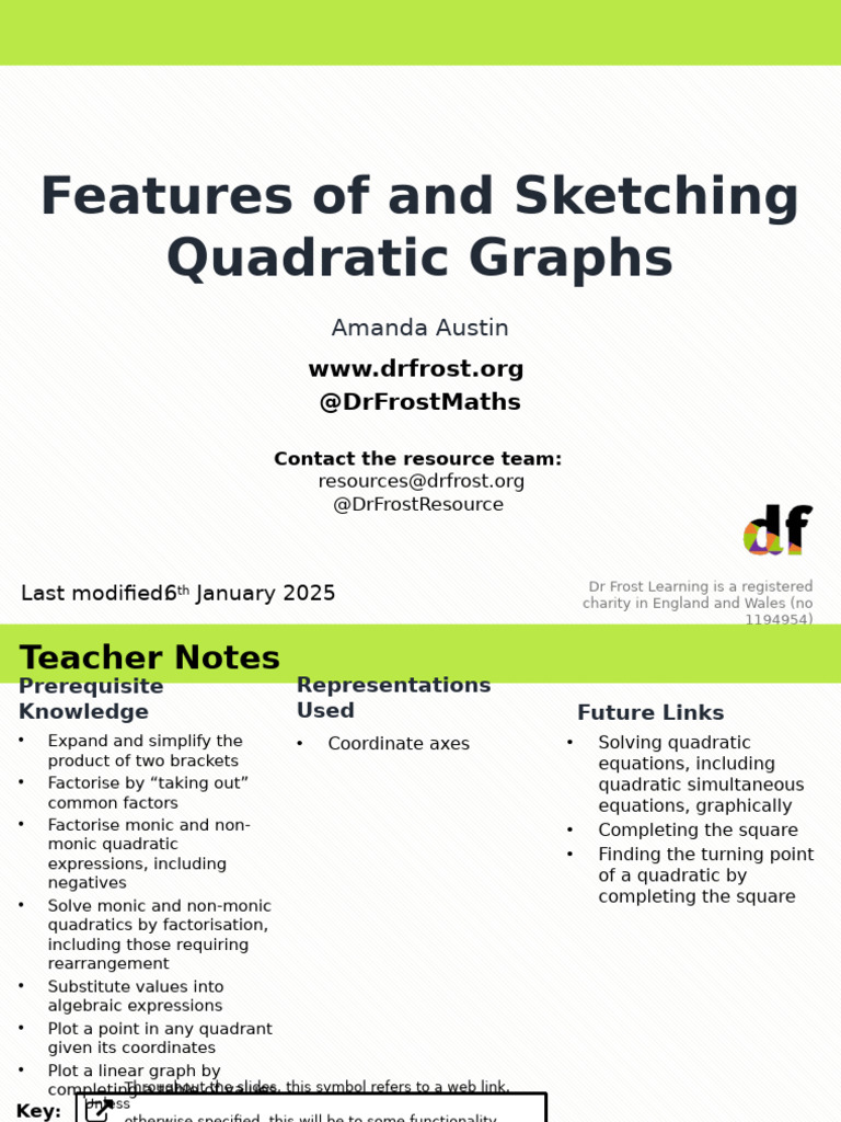Features of and Sketching Quadratic Graphs - Lesson | PDF | Quadratic ...