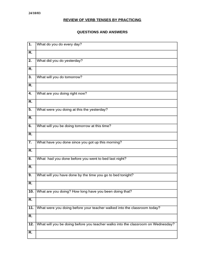 Review of Verb Tenses by Practicing | PDF