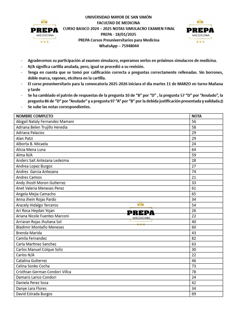 Oficial Notas Examen Final Simulacro - 250127 - 123548 | PDF