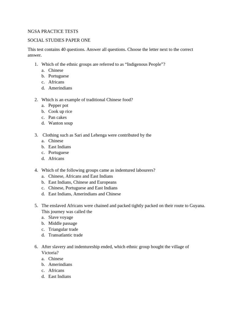 Ngsa Practice Tests Ss | PDF | Guyana