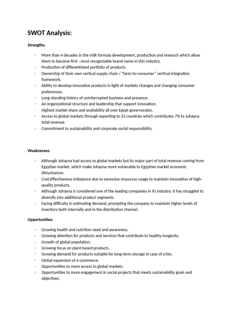 Mahmoud-SWOT & TOWS Analysis | PDF | Market (Economics) | Corporate ...