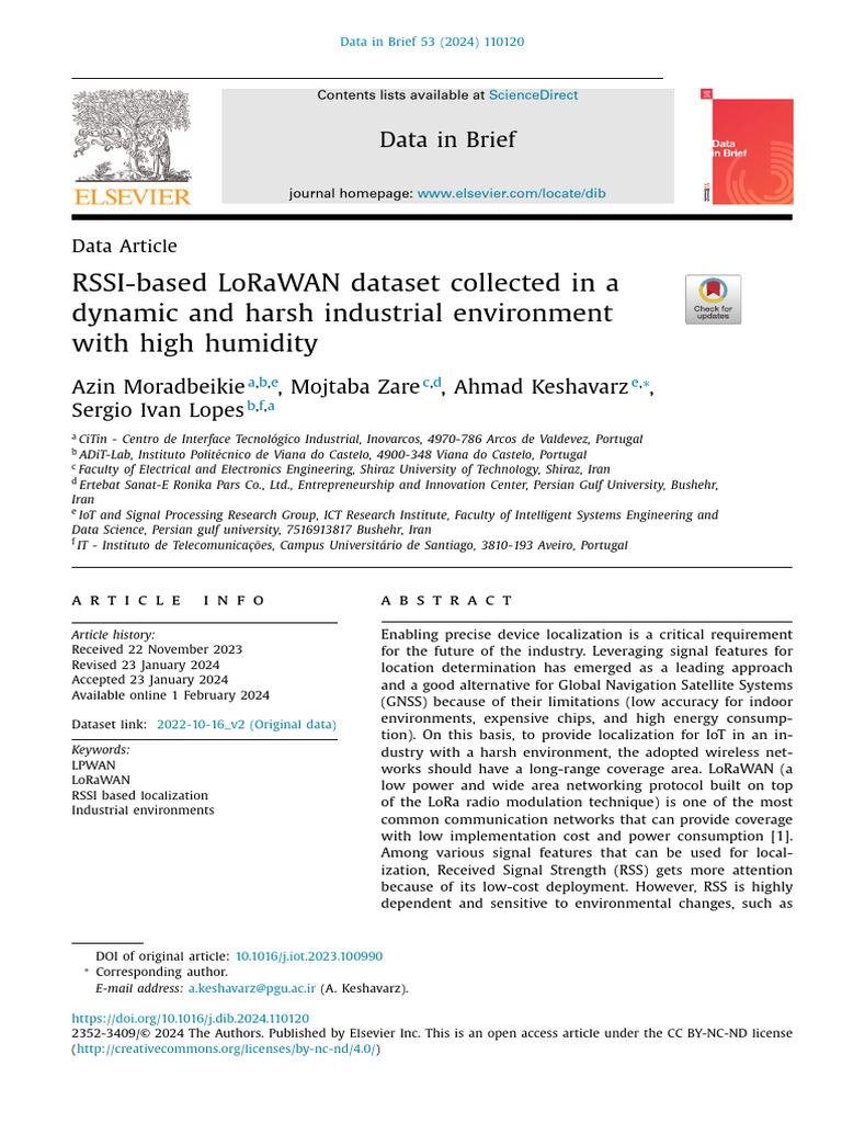 RSSI-Based_LoRaWAN_Dataset_collected_in_a_Dynamic_ | PDF | Information And Communications ...