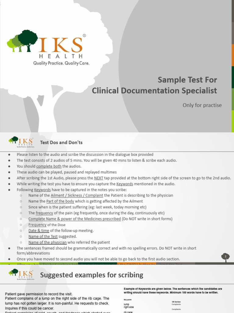 Scribe Sample Test Updated (1) .PPTX (1) (2) and Nore | PDF | Clinical ...