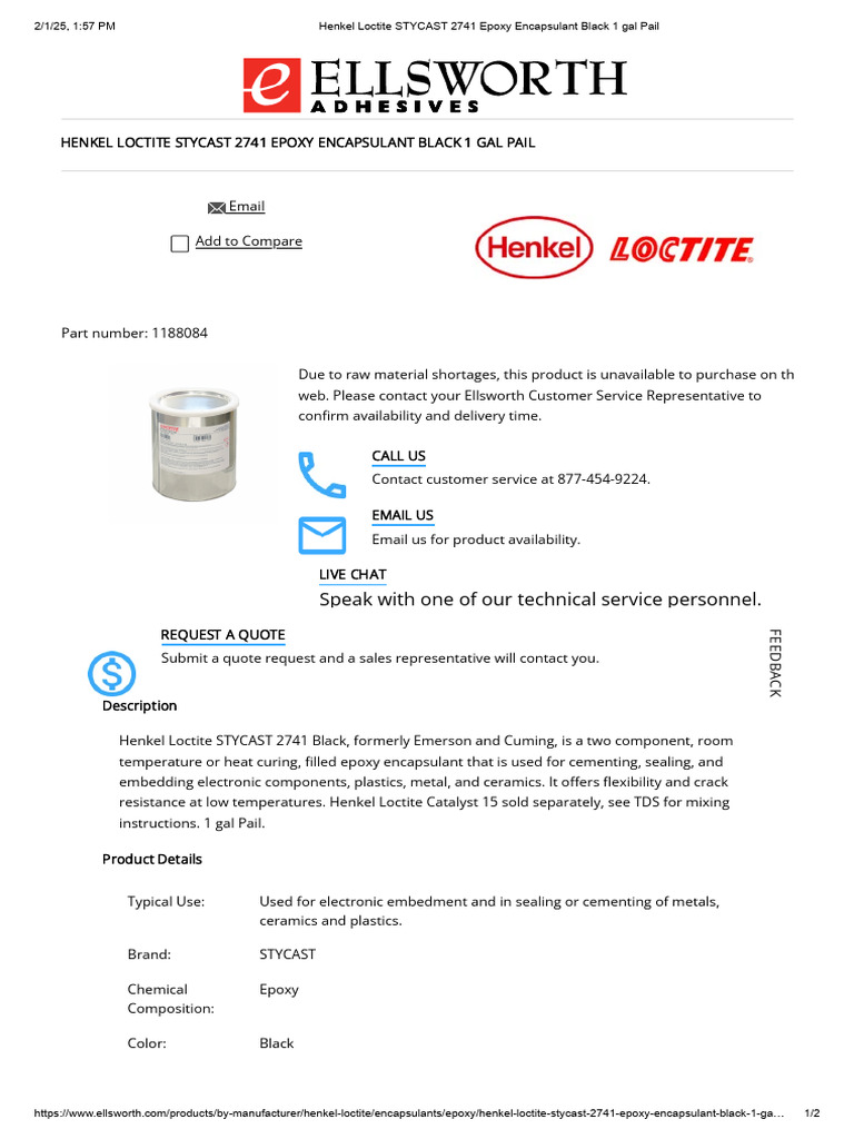Henkel Loctite STYCAST 2741 Epoxy Encapsulant Black 1 Gal Pail | PDF ...
