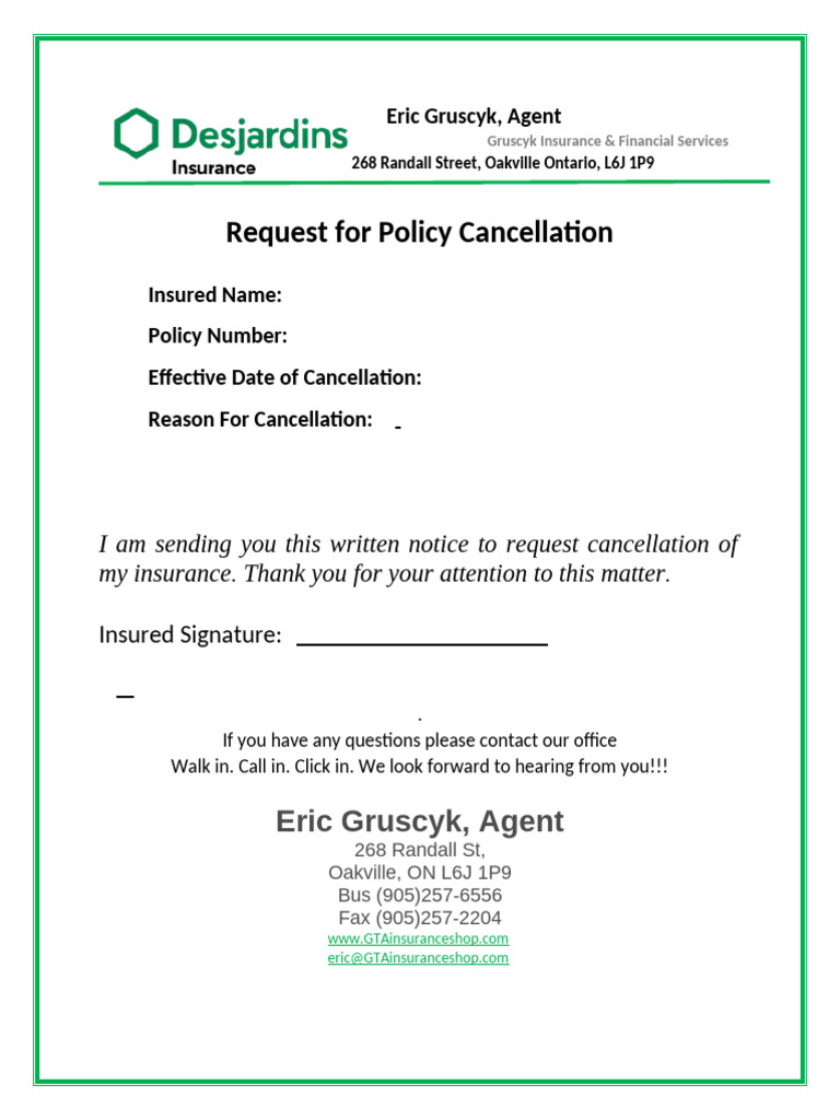 Request For Policy Cancellation | PDF