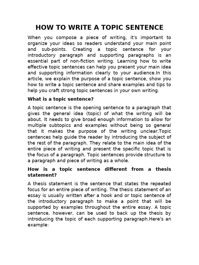 How To Write A Topic Sentence | PDF | Sentence (Linguistics)