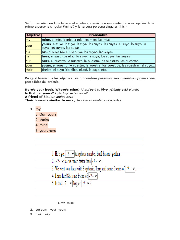 Pronombre Posesivo | PDF