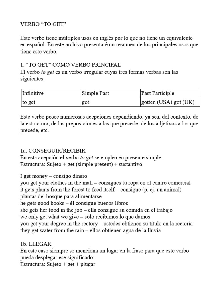 Usos del verbo "to get" en inglés | PDF | Pronombre | Verbo