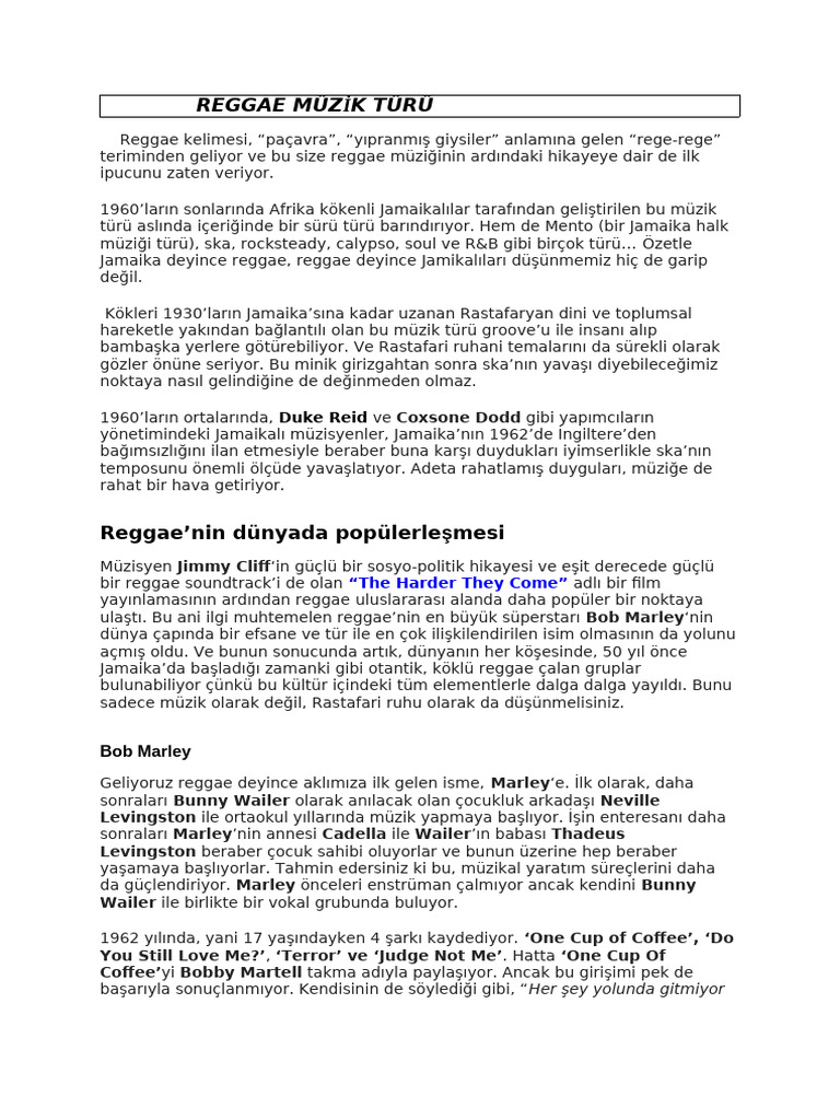 REGGAE MÜZİK TÜRÜ | PDF