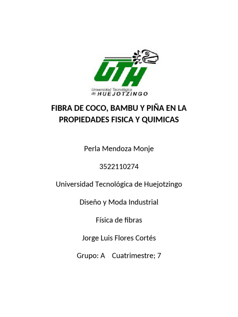 Propiedades de Fibras Naturales: Coco, Bambú y Piña | PDF | Textiles ...