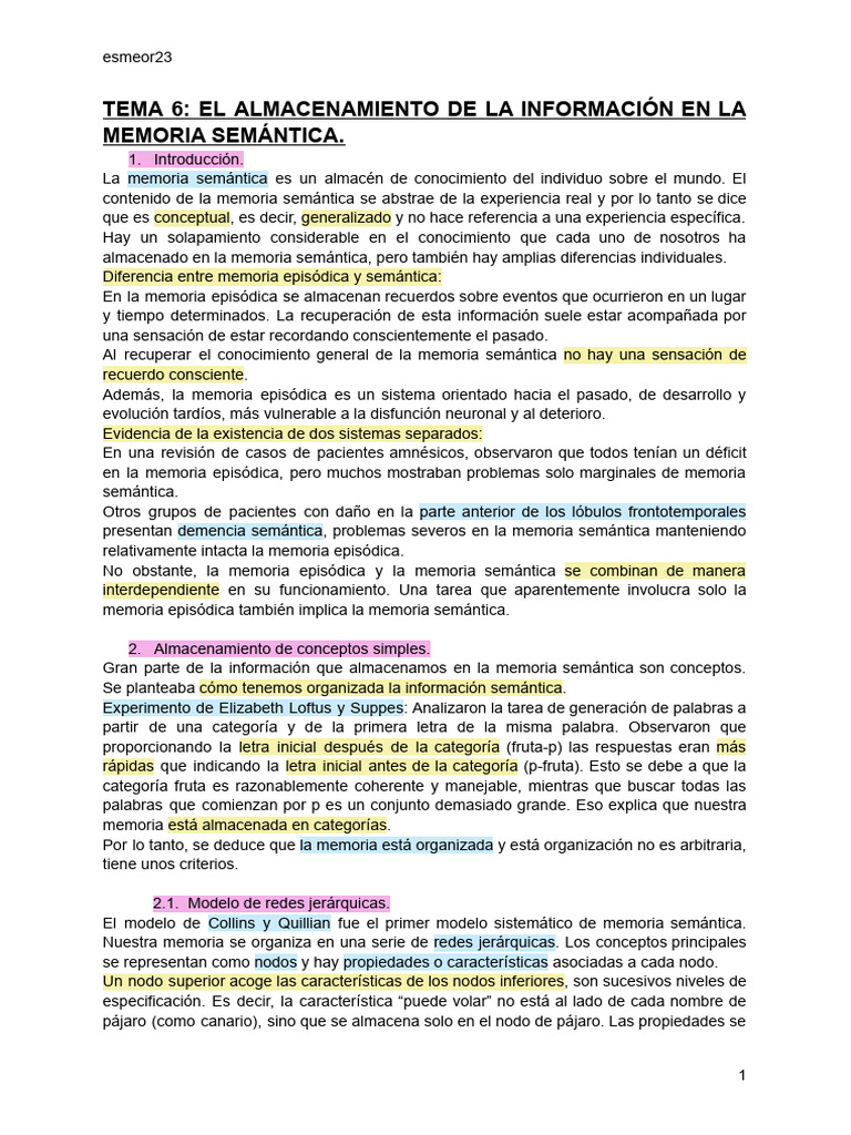 Wuolah Free Tema 6 El Almacenamiento de La Informacion en La Memoria Semantica Gulag Free | PDF ...