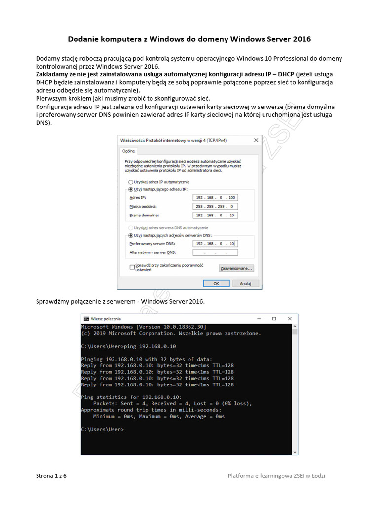 Dodanie Komputera Z Windows Do Domeny Windows Server 2016 | PDF
