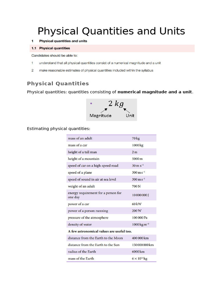 Physical Quantities and Units | PDF