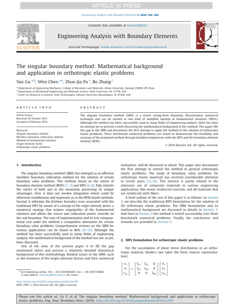 The singular boundary method Mathematical background and application in orthotropic elastic ...
