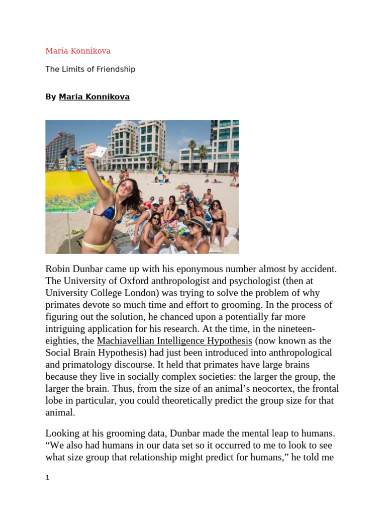Dunbar's Number and Friendship Limits | PDF | Somatosensory System | Brain