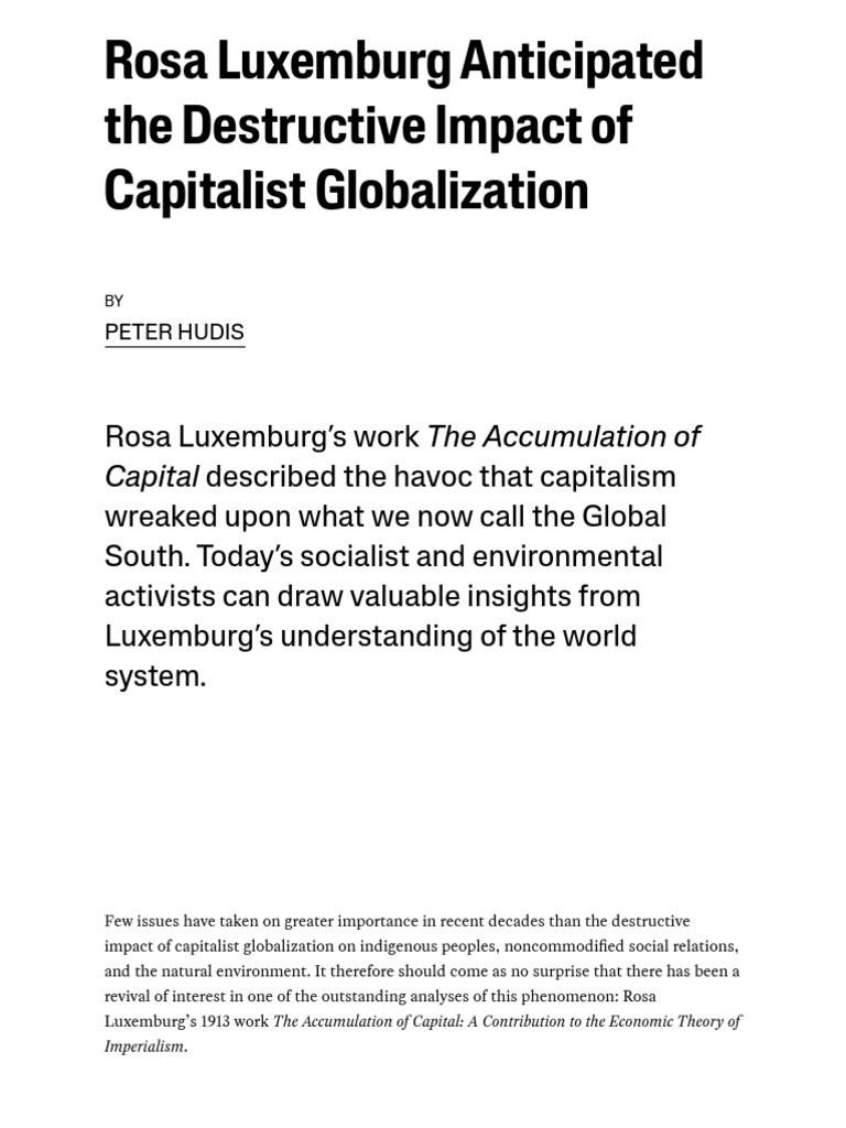 Hudis - 2023 - Rosa Luxemburg Anticipated The Destructive Impact | PDF ...