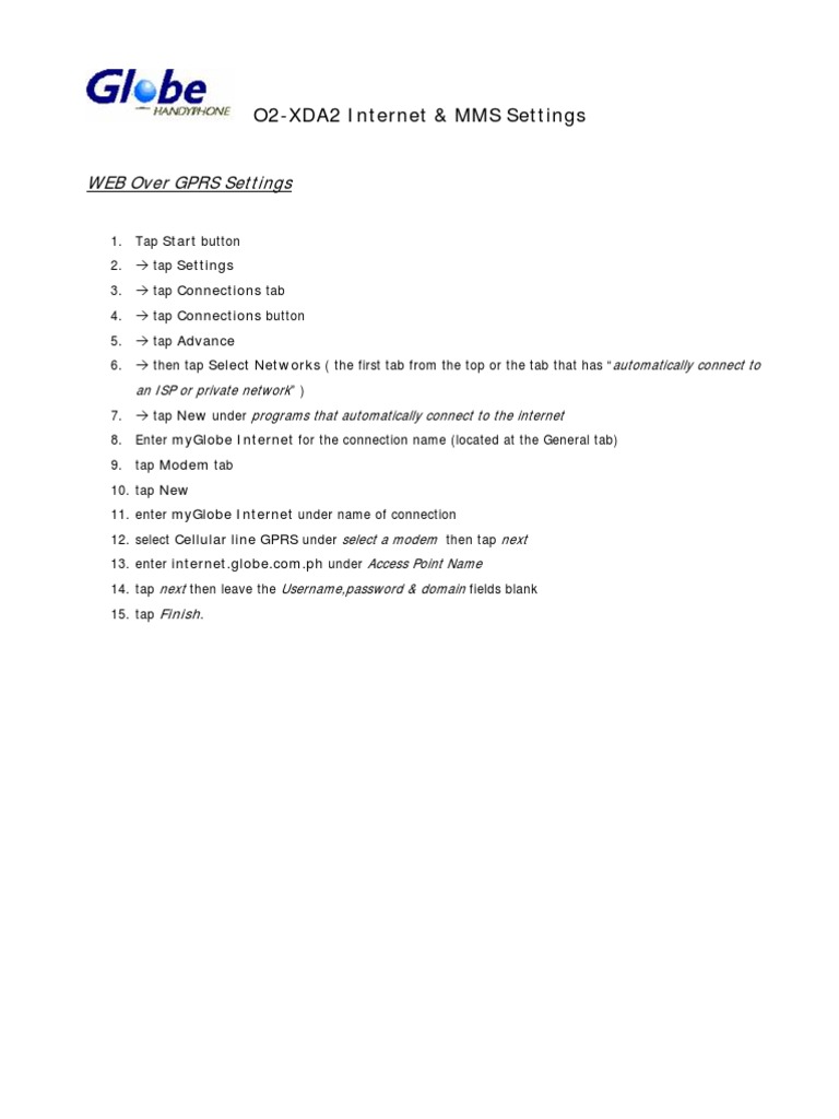 O2-XDA2 Internet and MMS Setup Guide | PDF | Multimedia Messaging ...