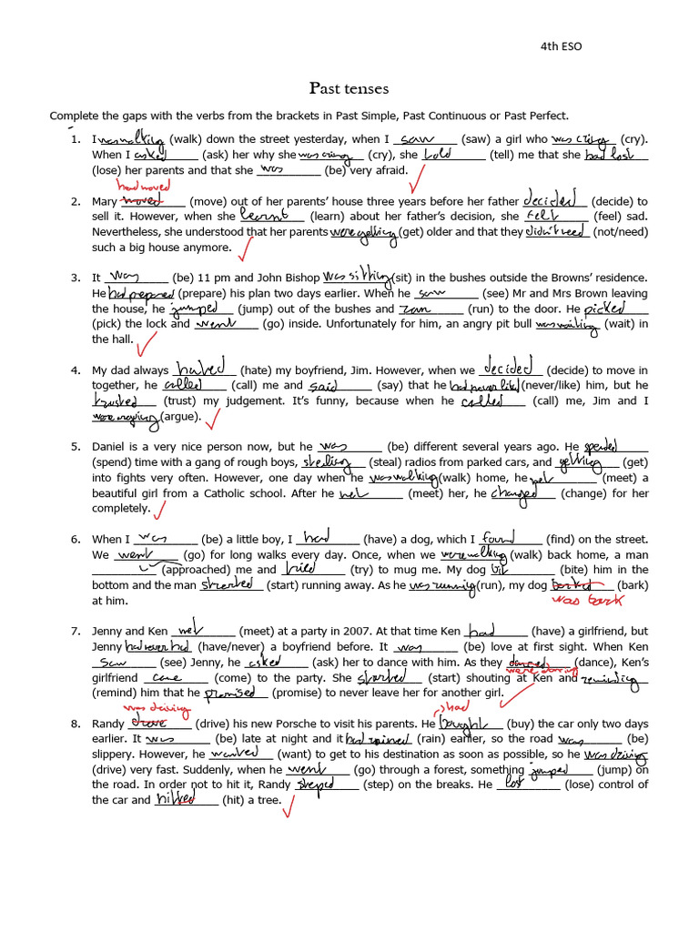 Past Tenses Exercises for ESL Students | PDF