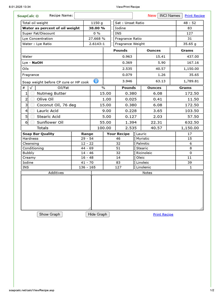 SoapCalc Recipe Ayçiçek Yağı Bazlı (Yüksek Temizleyici Köpüklü Ve ...