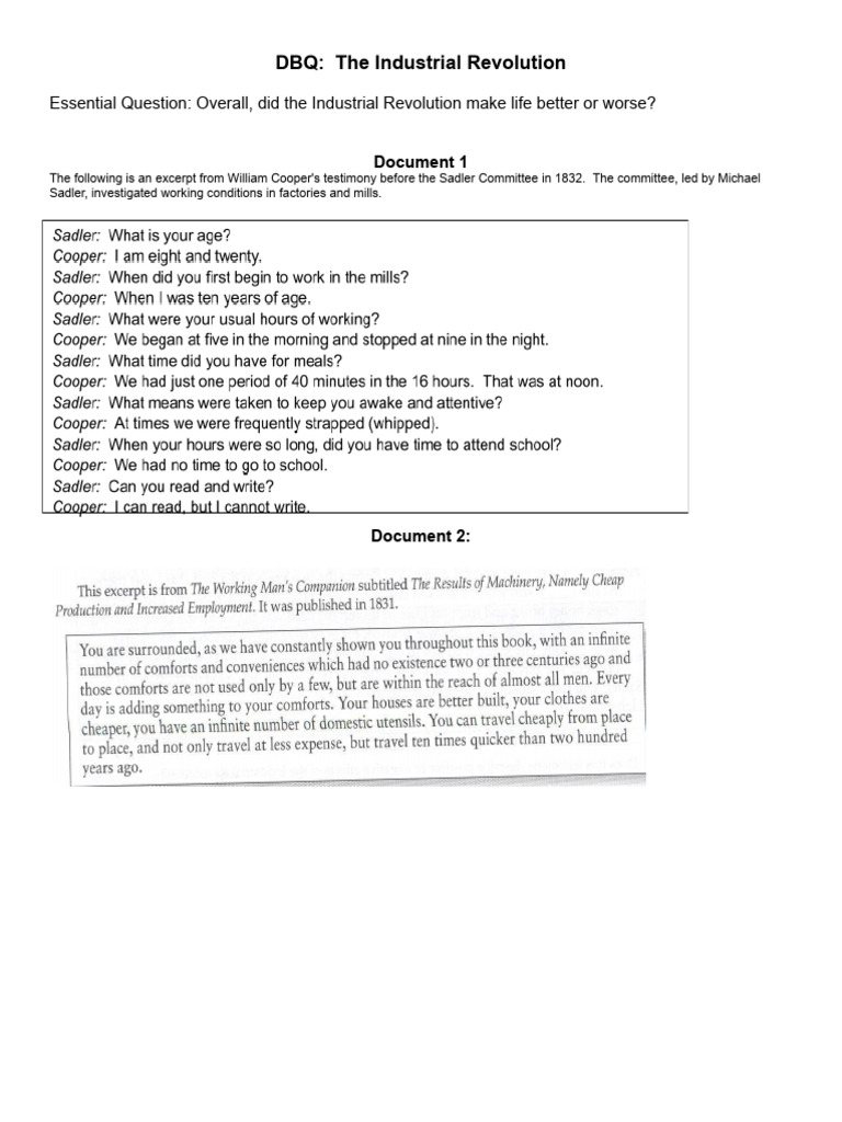 Updated Ind Rev DBQ Docs | PDF