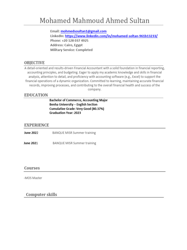 Mohamed Sultan Financial Accountant CV Nov2023 | PDF